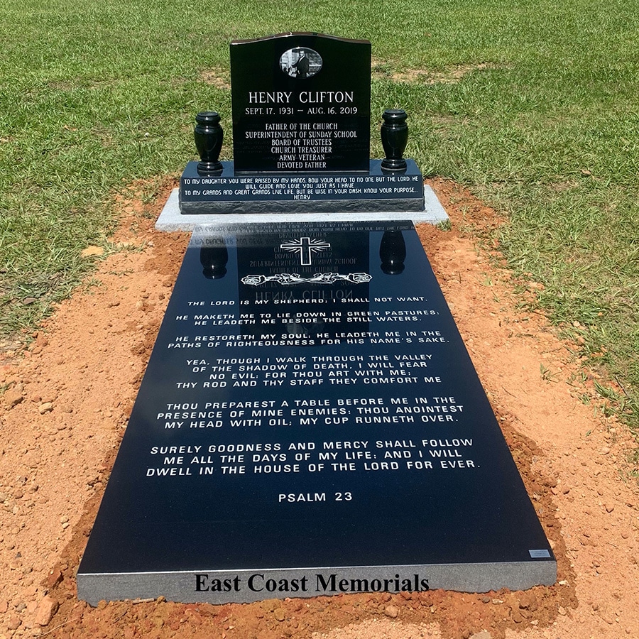 Single Jet-Black Granite Upright and Jet Black Granite Custom Ledger ...